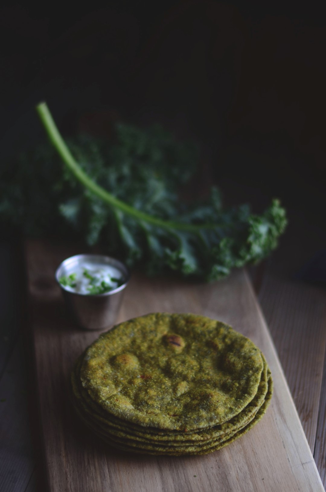indian spiced kale roti and kale chickpea patties