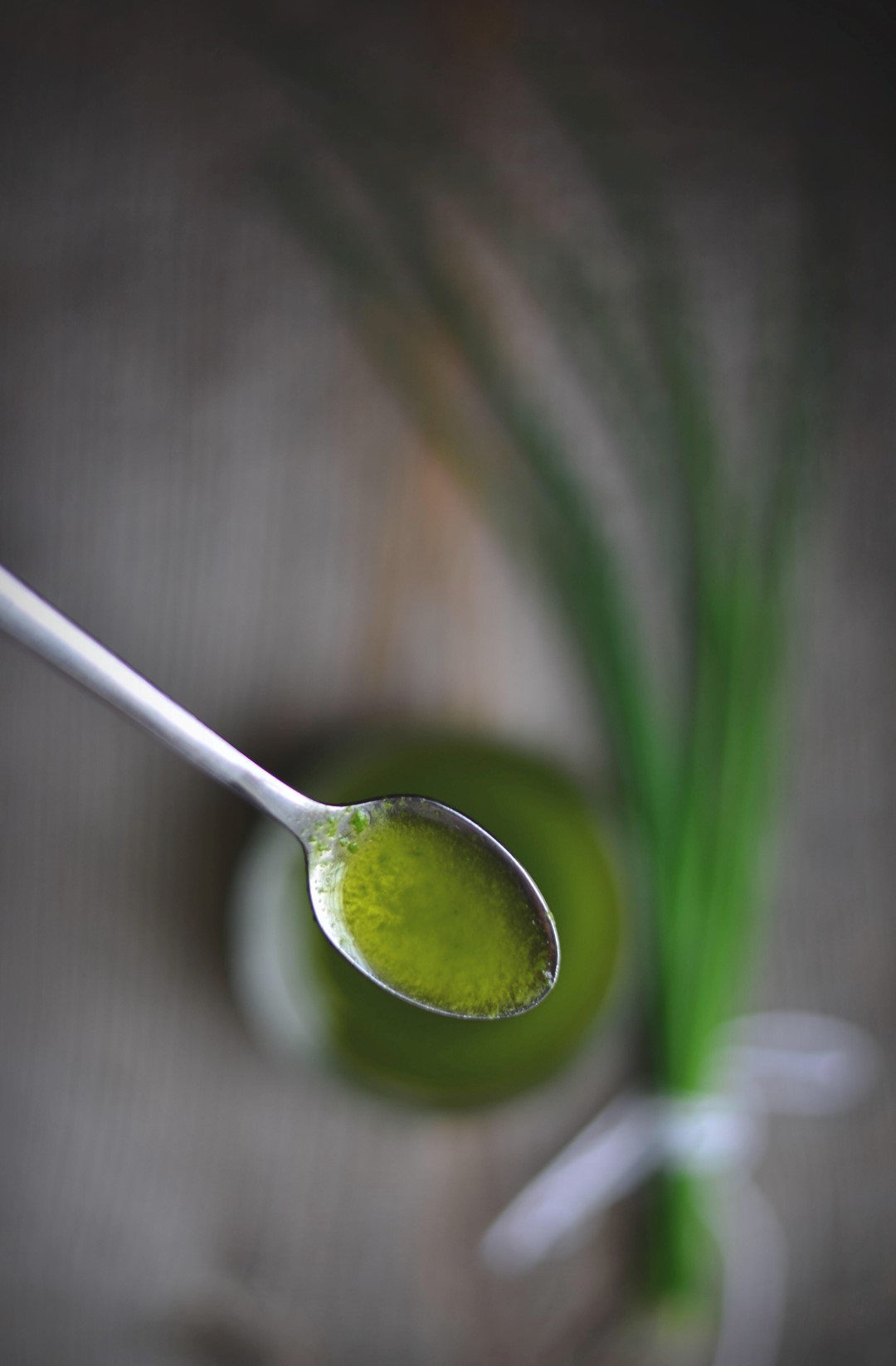 potato, chive, and cheese soup with chive oil